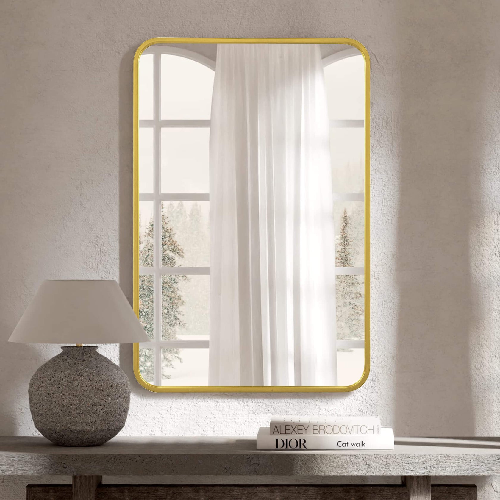 Rounded Corner Mirror with Metal Frame – Arcus Home Decor Inc.